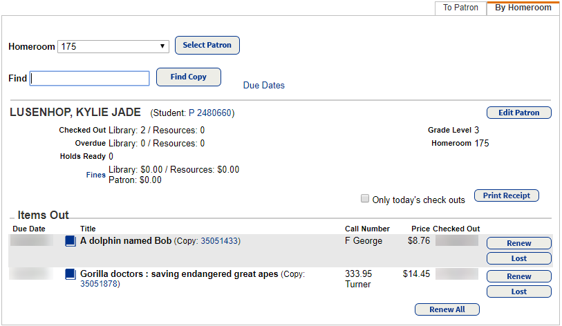 Library check out By Homeroom