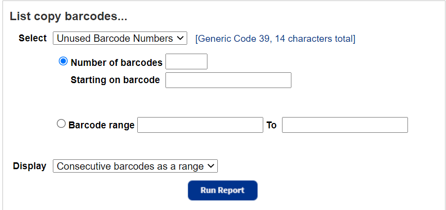 Generate a Barcode List