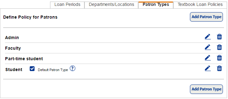 Set Up Resource Policies – Patron Types