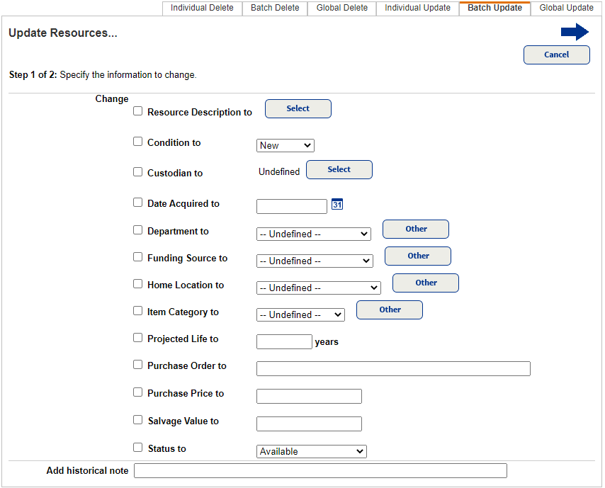 Batch Update Sub-tab (Resource Manager)